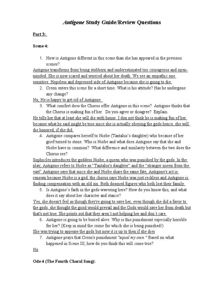 Antigone Study Guide-Review Questions Part 3 | PDF