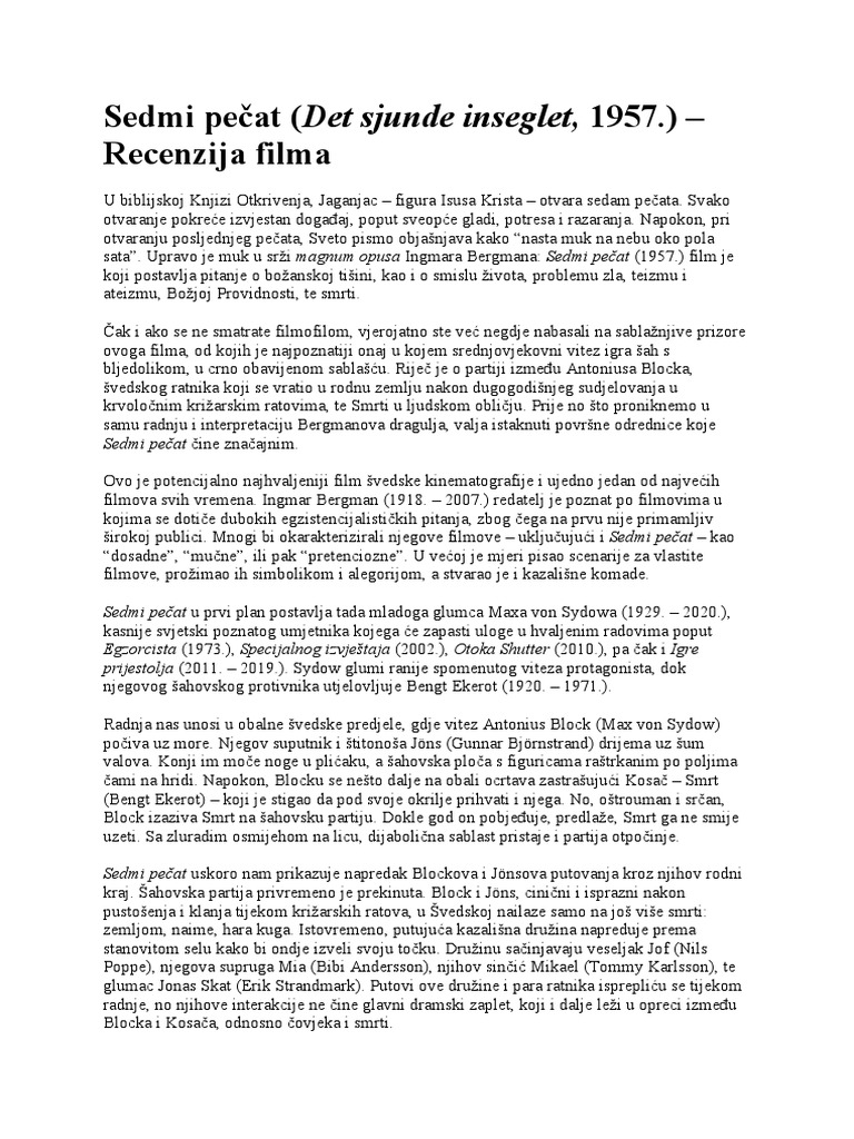 Sedmi Pečat - Recenzija Filma | PDF