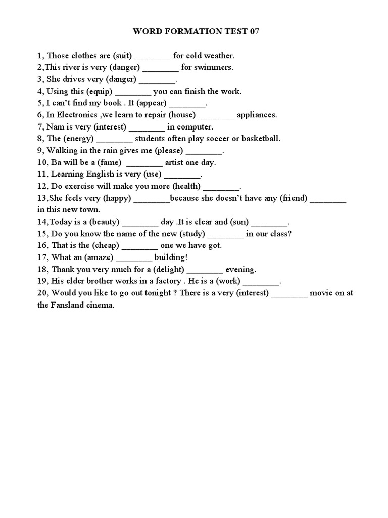 Word Formation Test 07 | PDF