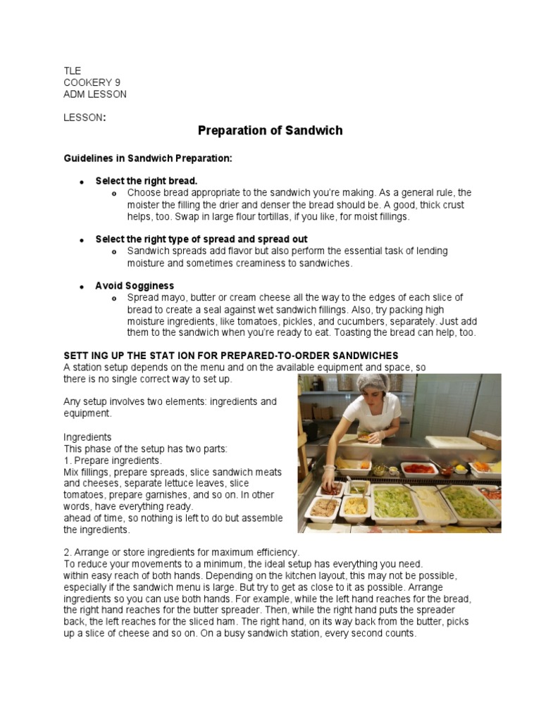 Preparation of Sandwich: Guidelines in Sandwich Preparation: Select The ...