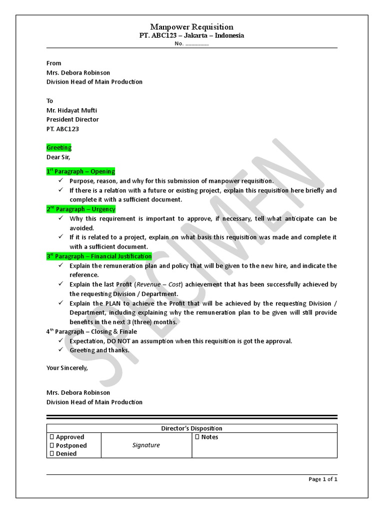 Manpower Requisition Letter Template | PDF | Business | Finance & Money ...