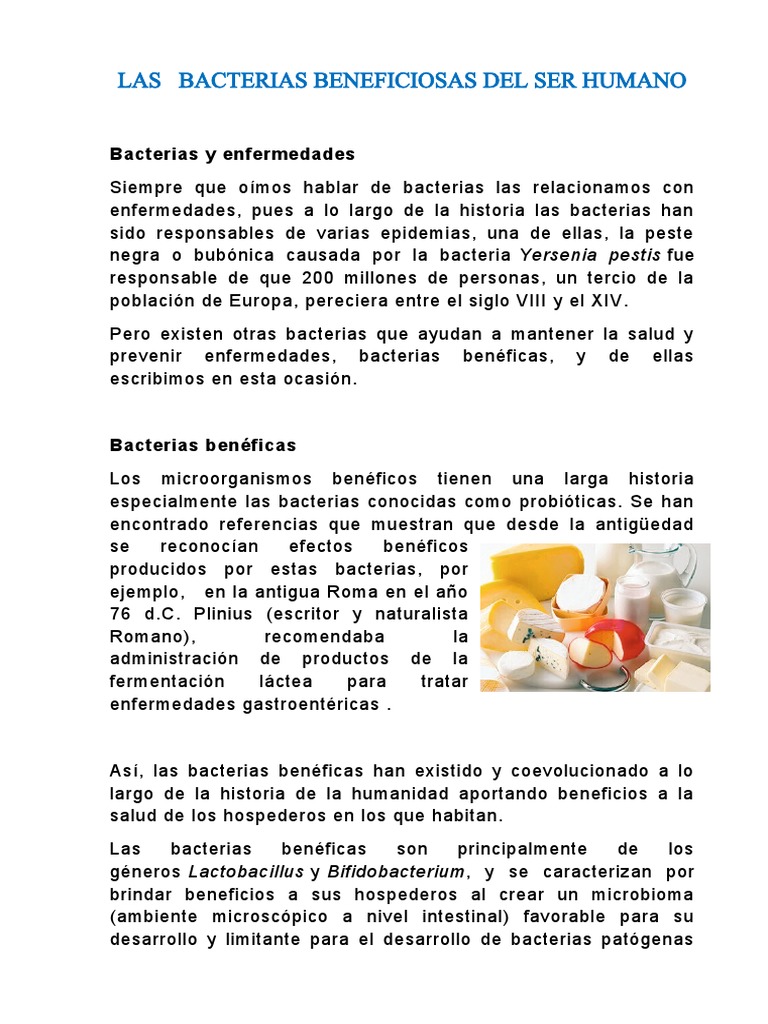 Las Bacterias Beneficiosas Del Ser Humano | PDF | Probiótico | Las ...