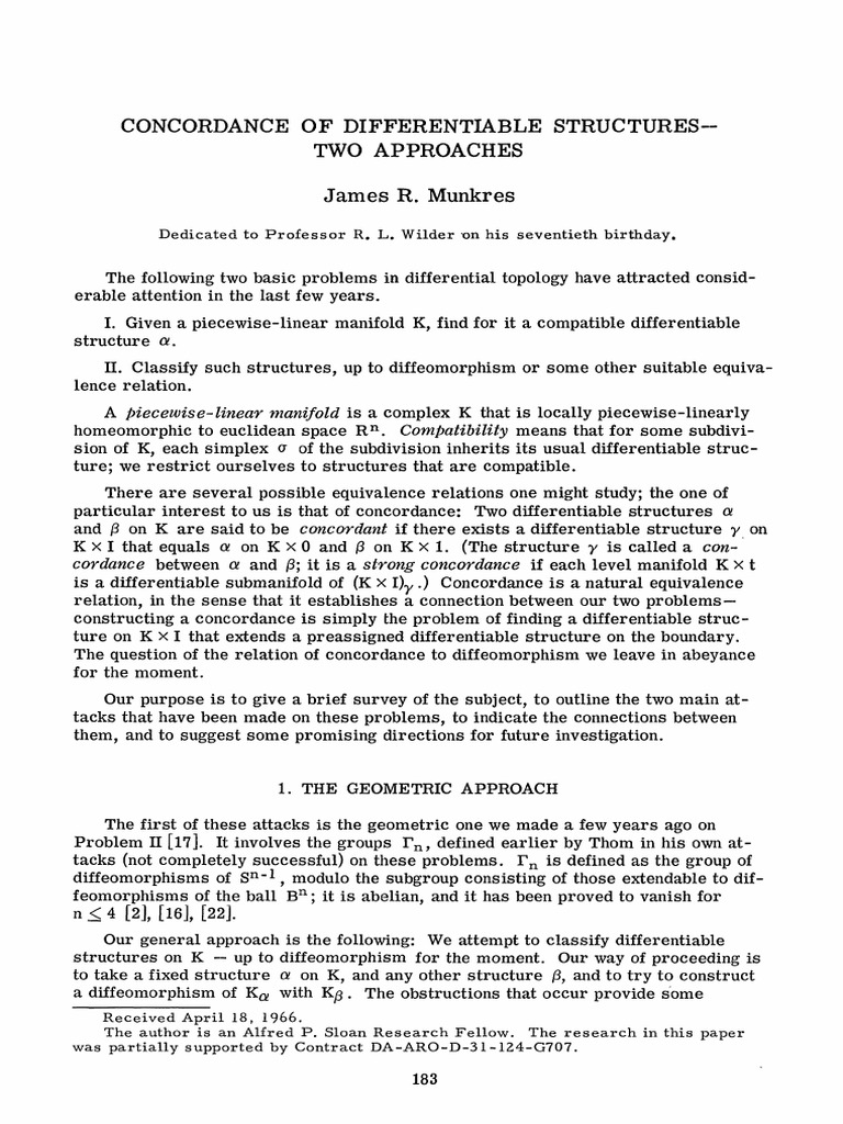 Cocncordance of Differentiable Structures-2 Approach Munkrez | PDF