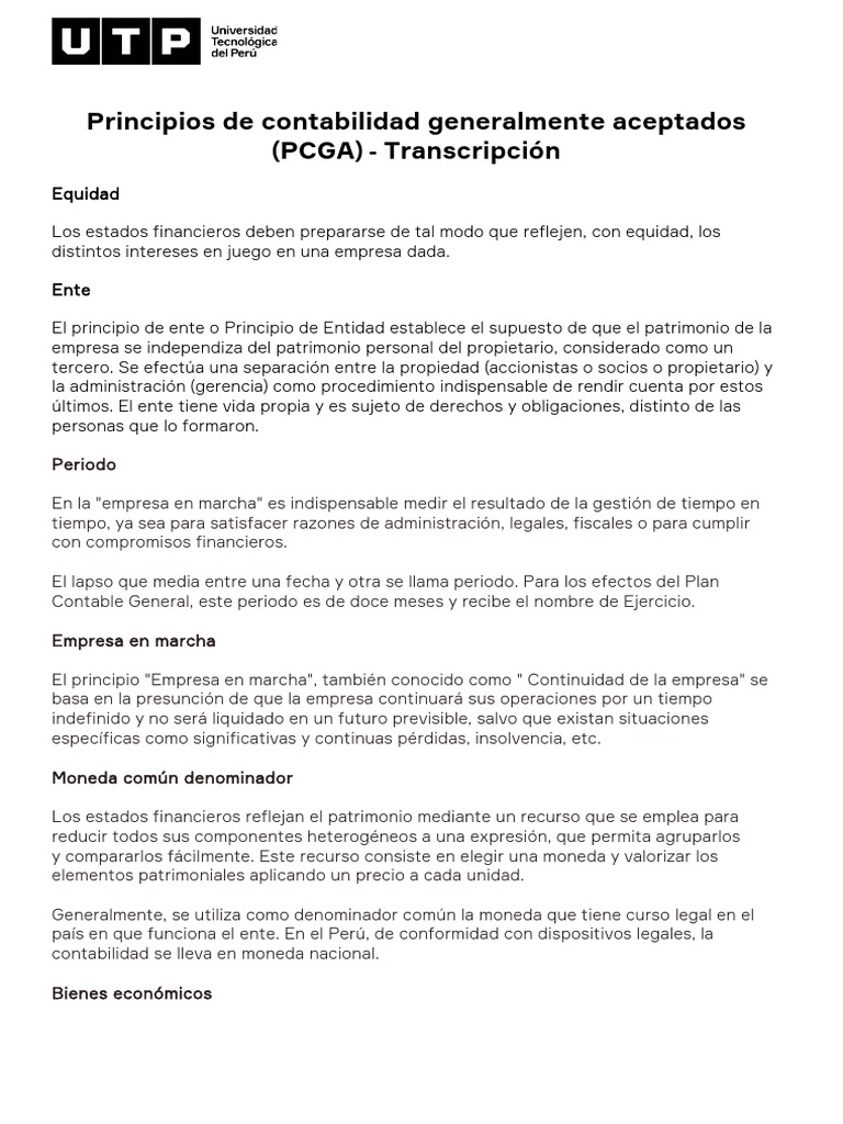 Semana 03 - Guion - Principios de Contabilidad Generalmente Aceptados ...