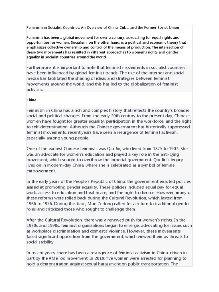 Feminism in Socialist Countries - Assignment Sem 6 | PDF