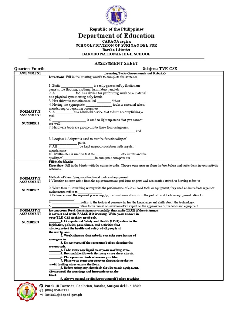 4TH-quarter-ASSESSMENT-TVE CSS | PDF | Computer Keyboard | Input/Output