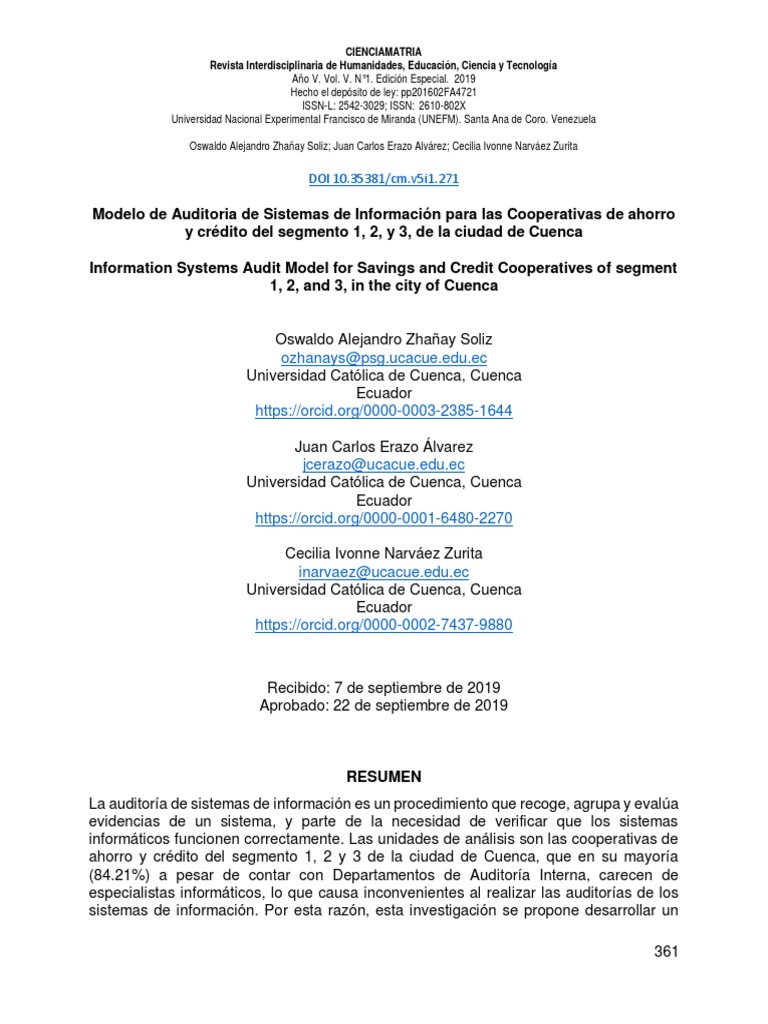 271-Texto Del Artículo-483-1-10-20191104 | PDF | Cobit | Auditoría
