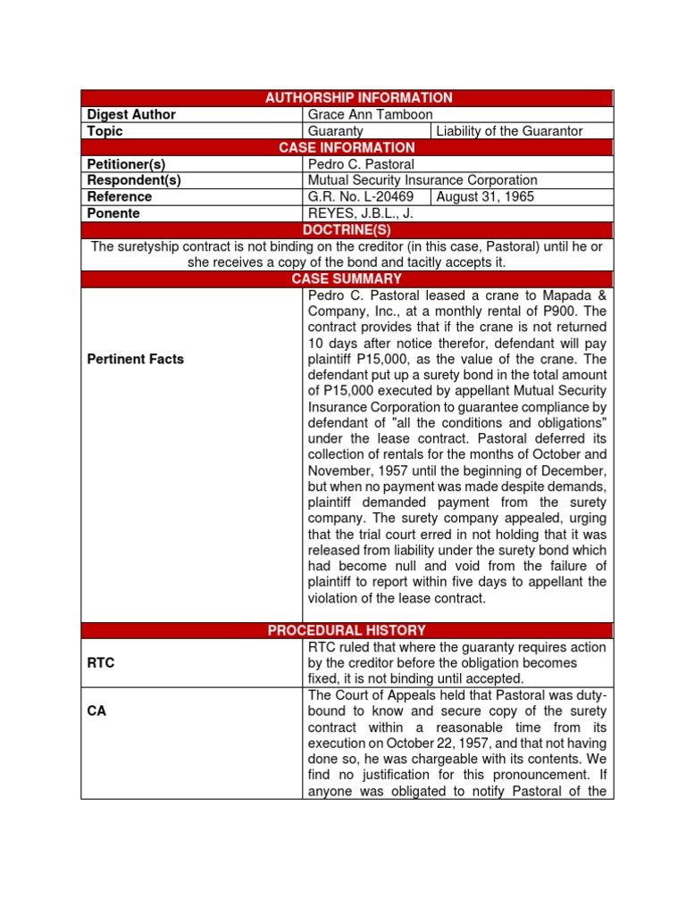 Guarantor Liability in Suretyship Case | PDF | Law