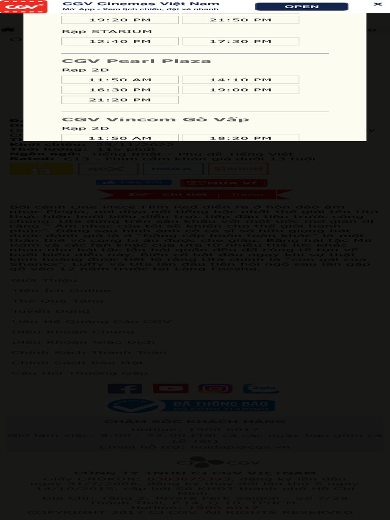 CGV Pearl Plaza: One Piece Film Red | PDF