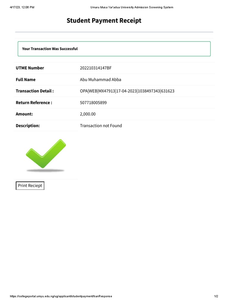 Umaru Musa Yar'adua University Admission Screening Systemp | PDF