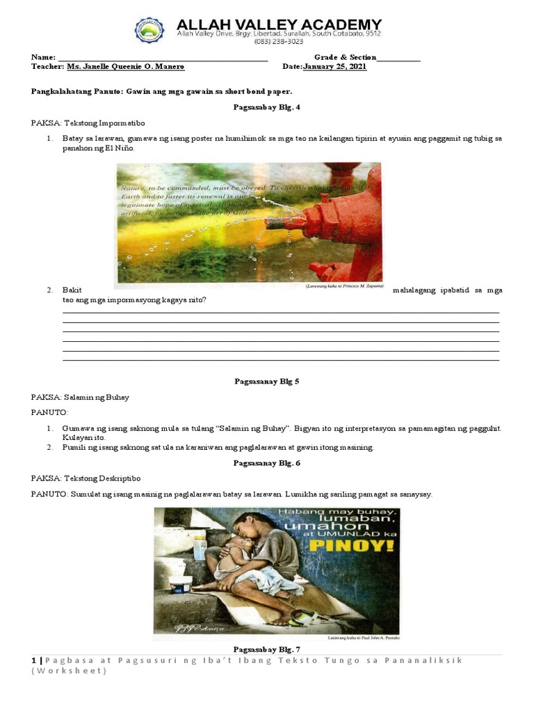 Filipino Worksheet | PDF