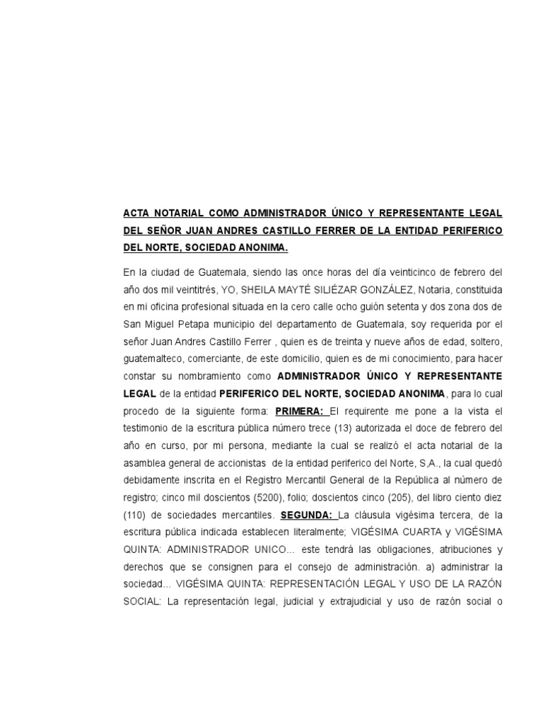 Nombramiento de Administrador Único S.A. | PDF | Política | Ciencias ...