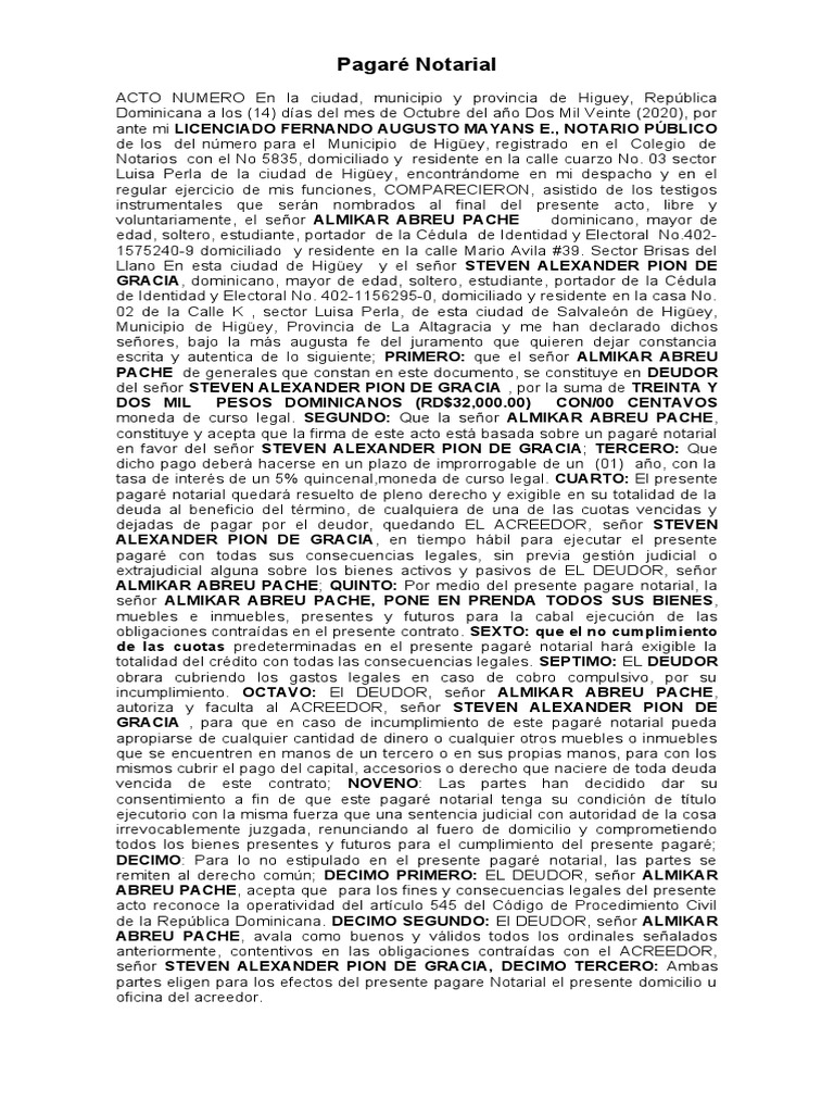 Pagare Notarial Luz | PDF | Pagos | Responsabilidad (contabilidad ...