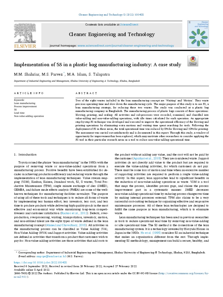 Implementation of 5S in A Plastic Bag Manufacturing Industry A Case ...