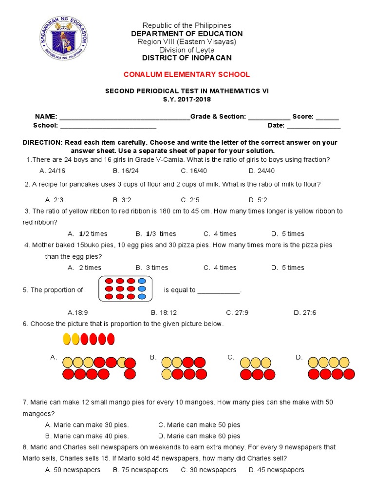 Second Periodical Test in Math 6 2017-2018 | PDF