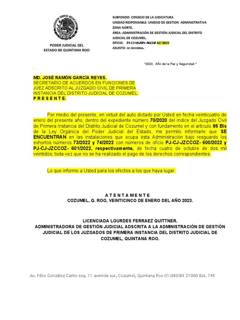 Secretario de Acuerdos en Funciones de Juez Adscrito Al Juzgado Civil ...