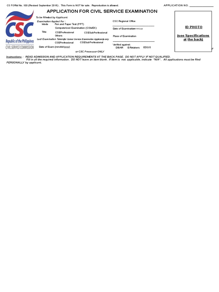 CS FORM No. 100 Revised September 2016 | PDF | Identity Document ...