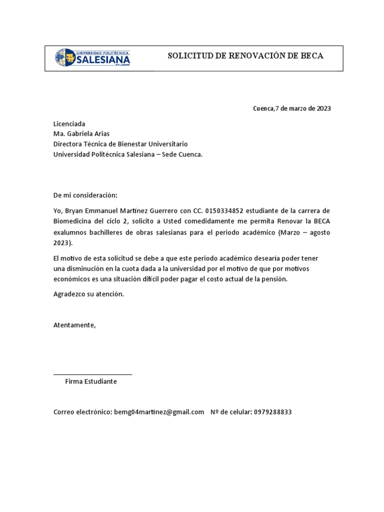 Solicitud RENOVACIÓN DE BECA | PDF