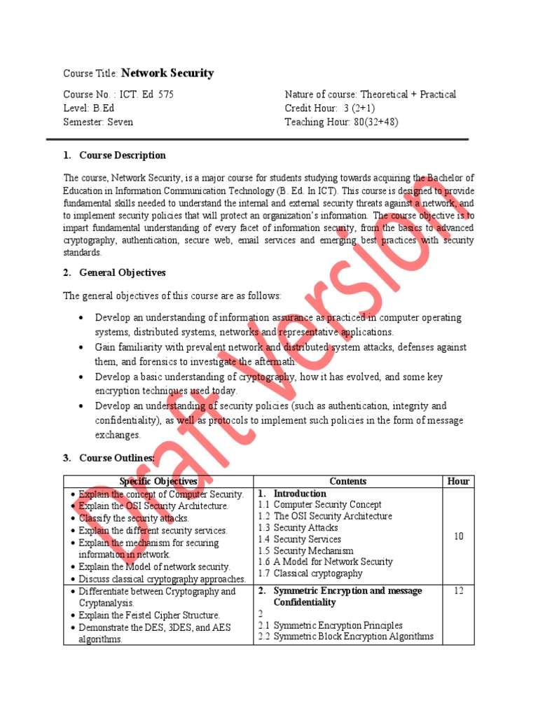 Network Security: 1. Course Description | PDF