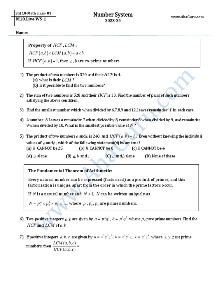 M10 NumberSystem WS 1682169372300 B3DyQ | PDF | Factorization | Numbers