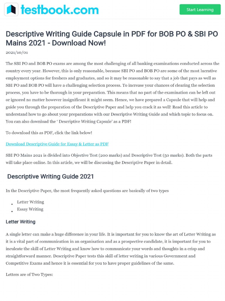 Sbi Po Descriptive Writing Guide PDF | PDF