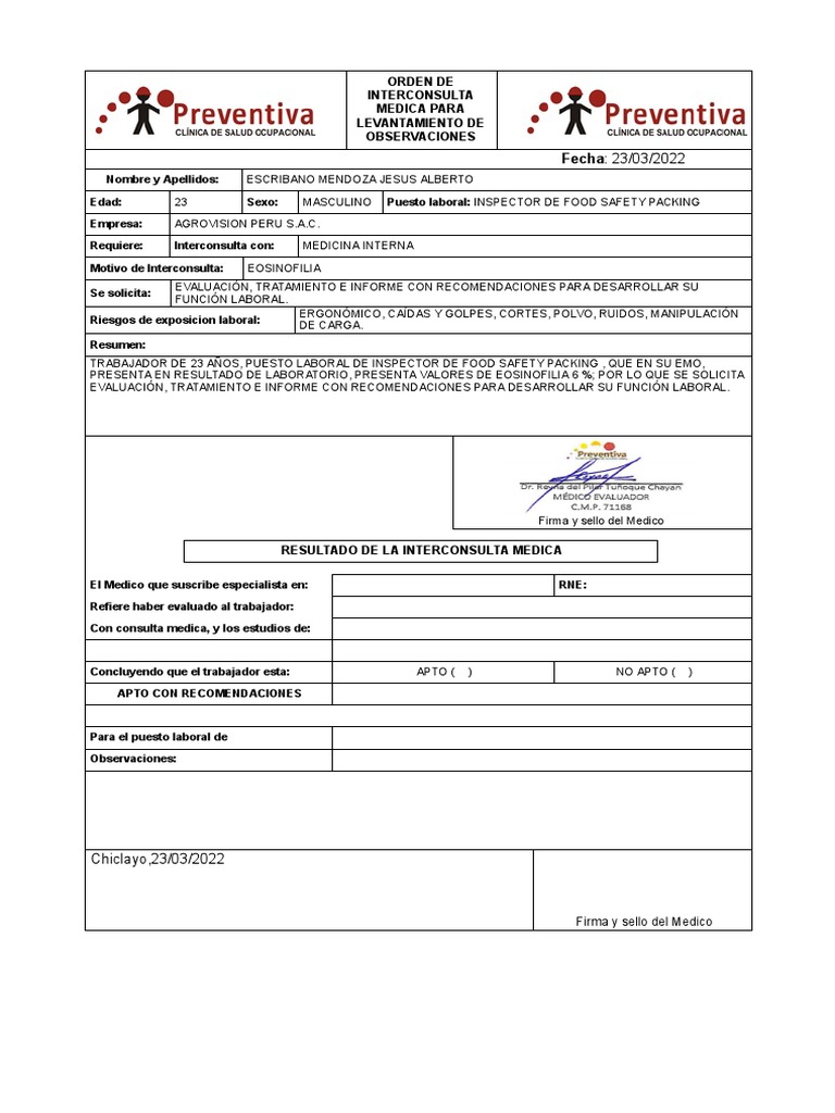 Orden de Interconsulta Medica para Levantamiento de Observaciones | PDF