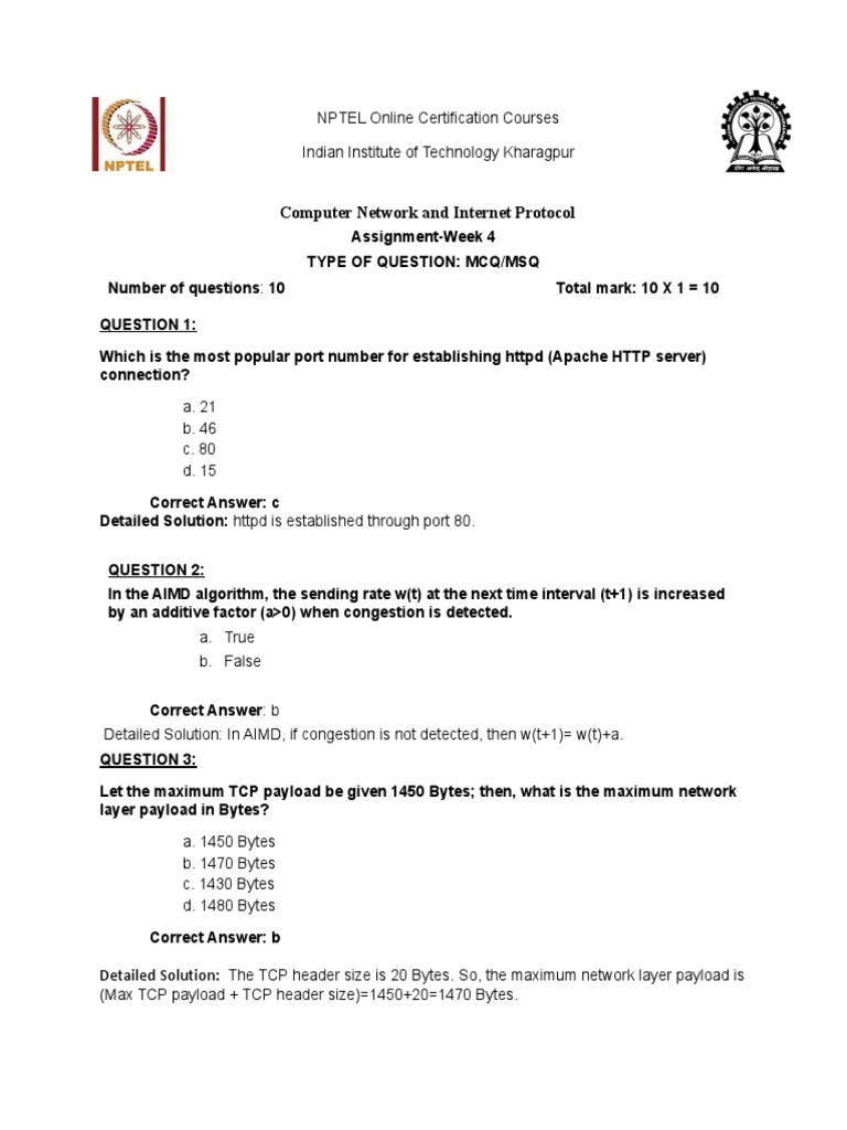 NPTEL-CNIP 2023 Assignment - 1 Solution | PDF