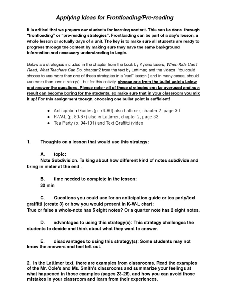 Frontloading Activities | PDF