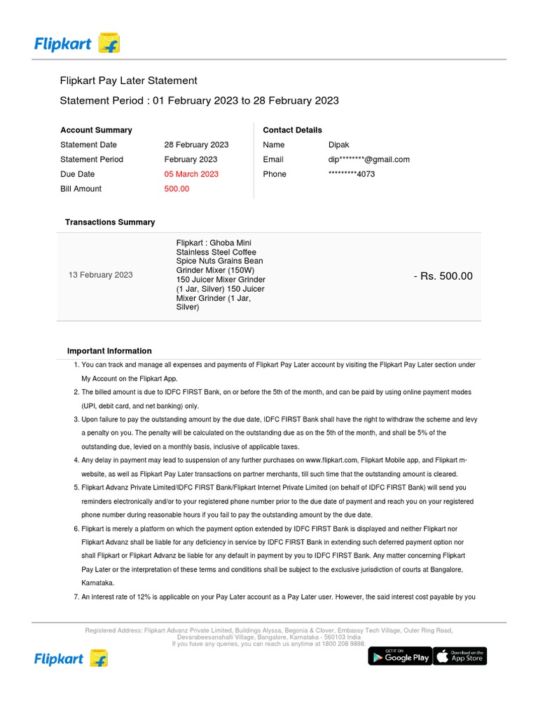 Pay Later Statement | PDF | Banks | Payments
