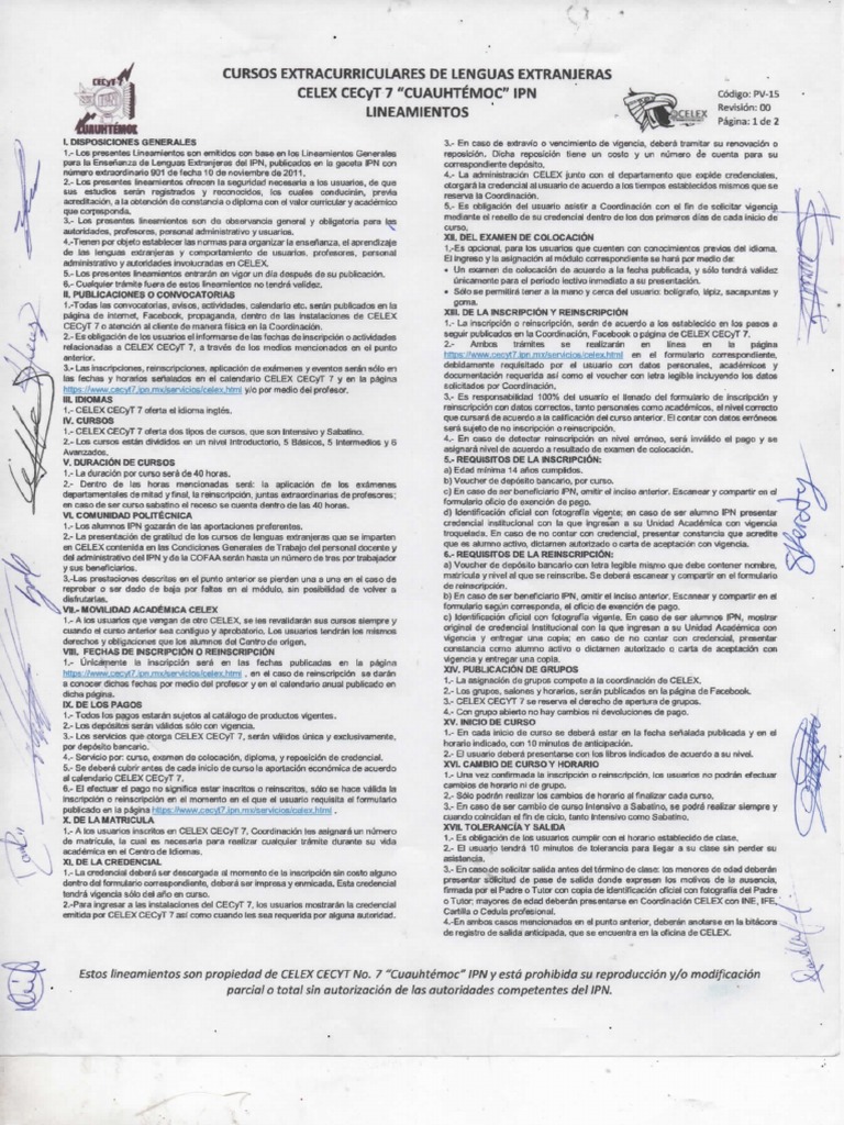 Lineamientos Celex 23 | PDF