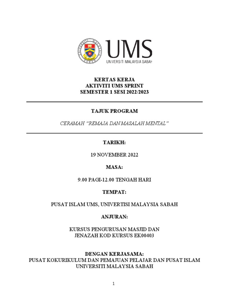 Kertas Kerja Ums Sprint 2022 2023 Kumpulan Kamil Ori | PDF