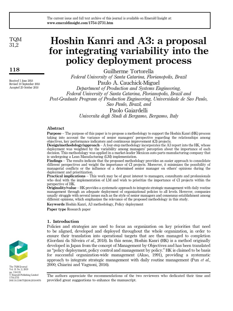 Hoshin Kanri and A3 - A Proposal For Integrating Variability Into The Policy Deployment Process ...