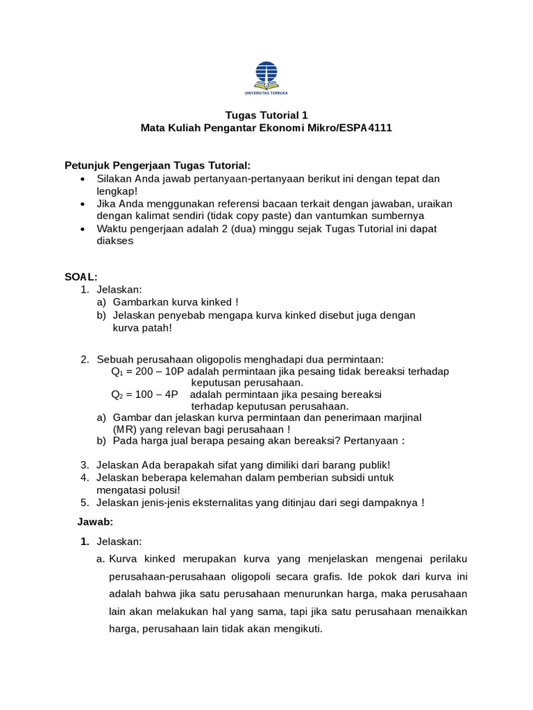 Tugas 3 - Pengantar Ekonomi Mikro ESPA4111 | PDF