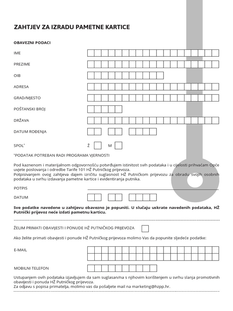 Zahtjev Za Izradu Pametne Kartice: Obavezni Podaci | PDF
