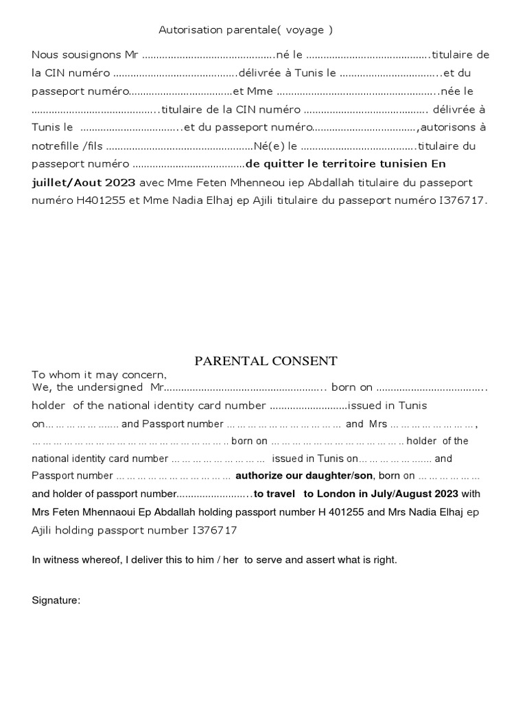 Autorisation de Voyage Updated 1 1 | PDF