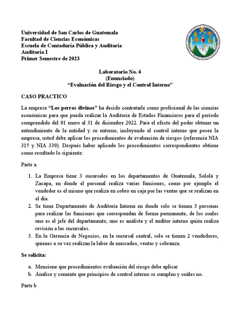Laboratorio No. 4 -Auditoría I-2023 - Enunciado | PDF