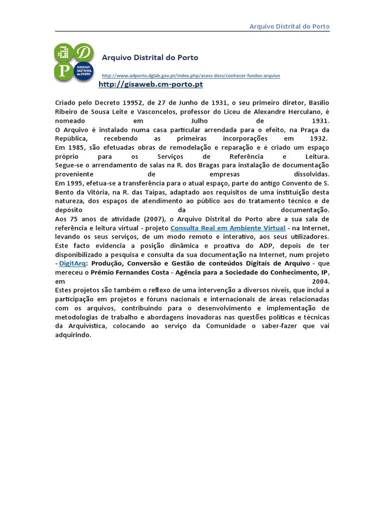Arquivo Distrital Do Porto | PDF