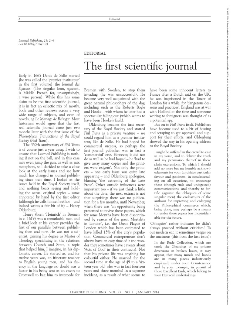 The First Scientific Journal - Alan Singleton | PDF | Science