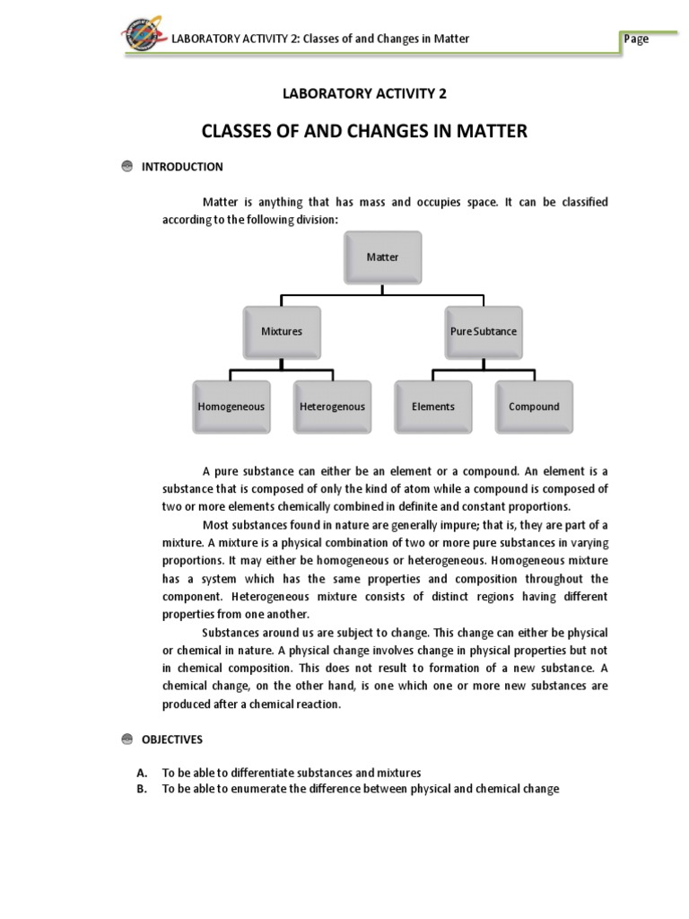 Experiment 2 - Classes and Changes in Matter | PDF | Mixture | Chemical Substances
