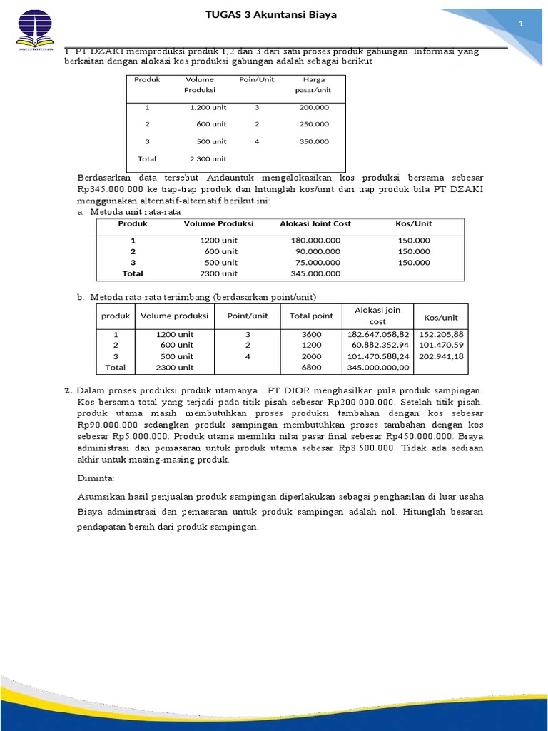 Tugas 3 - Akuntansi Biaya EKMA4315 | PDF | Pengelolaan Keuangan & Uang