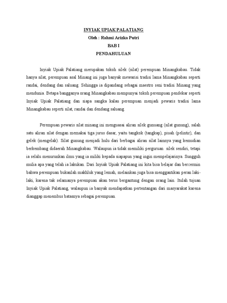 Inyiak Upiak Palatiang - Rahmi Arizka Putri | PDF