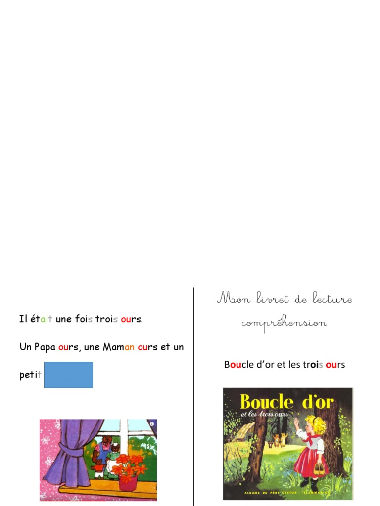 Boucle d'Or et les Trois Ours : Histoire et Compréhension | PDF ...