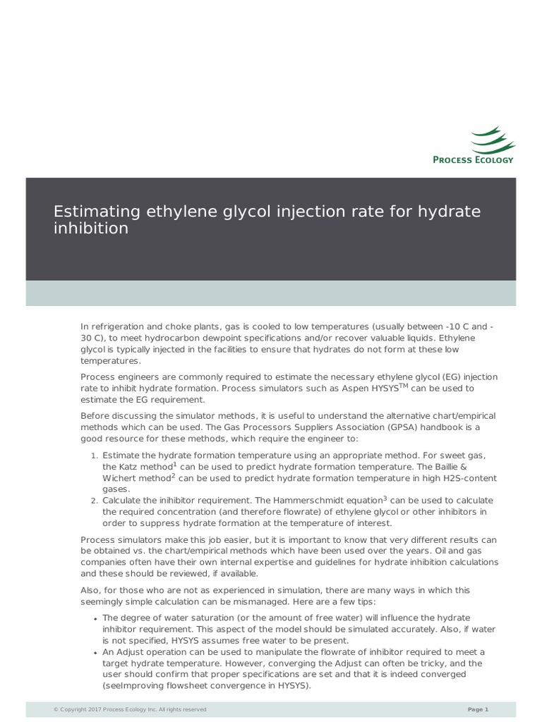 Estimating Ethylene Glycol Injection Rate For Hydrate Inhibition | PDF ...