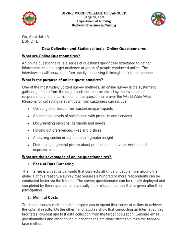 Online Nursing Survey Questionnaire Guide | PDF | Survey Methodology ...