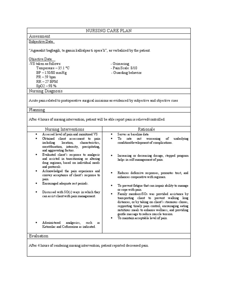 Nursing Care Plan - Acute Pain | Download Free PDF | Pain | Pain Management