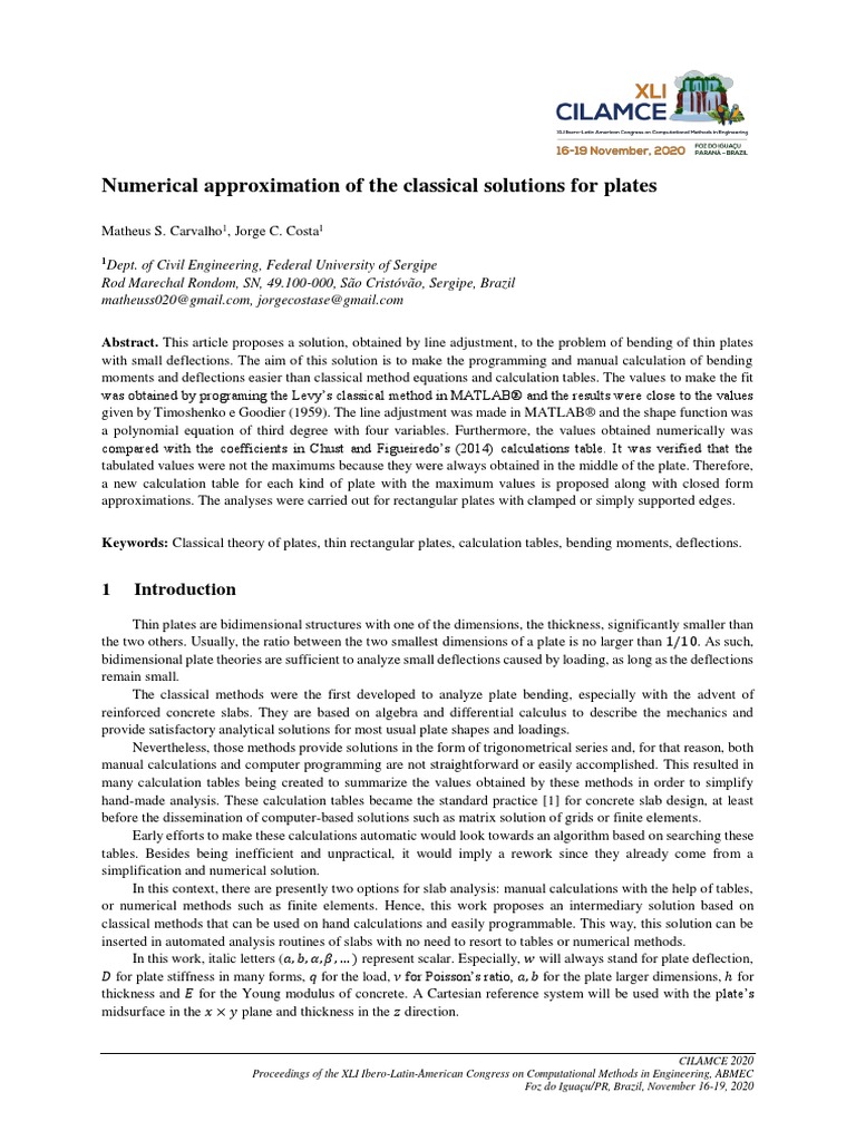 Numerical Approximation of The Classical Solutions For Plates | PDF ...