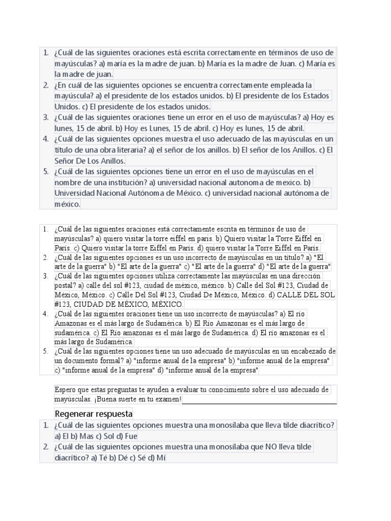 Uso correcto de mayúsculas en oraciones | PDF | Lingüística