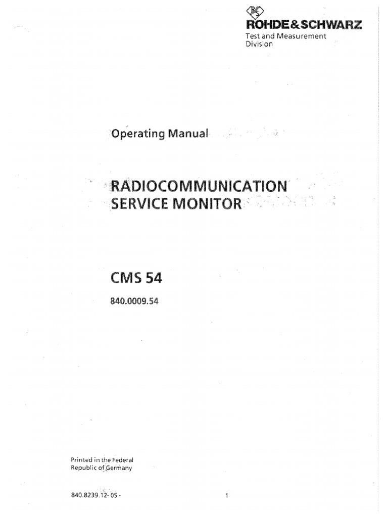 Manual R&S CMS 54 Operating | PDF