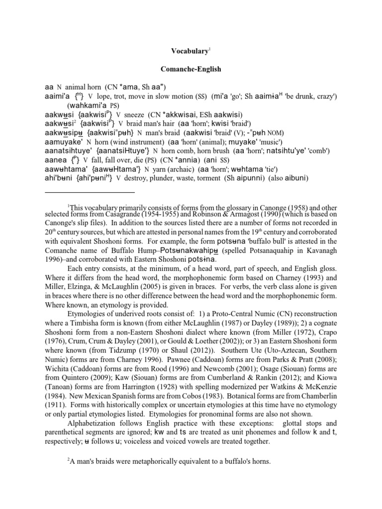 Vocabulary Comanche-English: N V SS PS V V N V NOM N N V PS SS N V | PDF