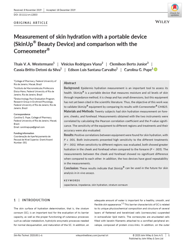 Measurement of Skin Hydration With A Portable Device (Skinup Beauty ...